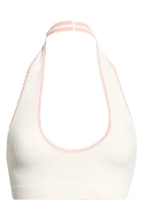 Free People Sweet Point Seamless Halter Bralette - White Alyssum Combo
