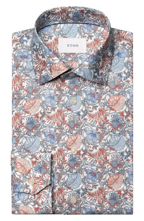 Eton Contemporary Fit Floral Dress Shirt - Medium Red