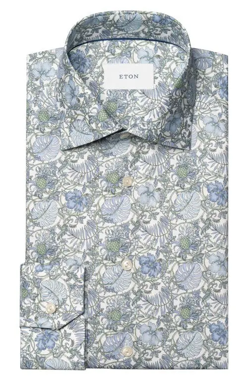 Eton Slim Fit Floral Dress Shirt - Medium Green