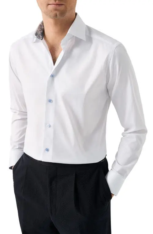 Eton Slim Fit Solid With Floral Detail Signature Twill Button-up Shirt - White
