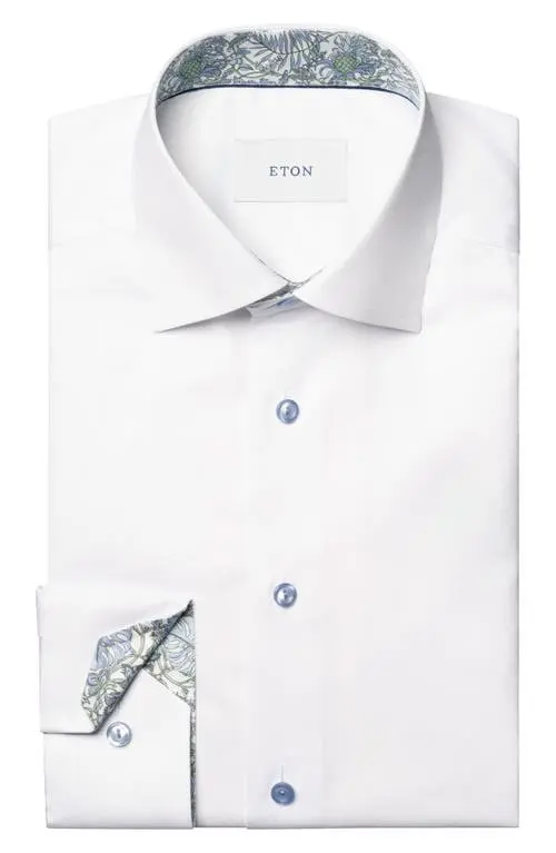 Eton Slim Fit Solid With Floral Detail Signature Twill Button-up Shirt - White