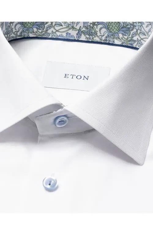 Eton Slim Fit Solid With Floral Detail Signature Twill Button-up Shirt - White