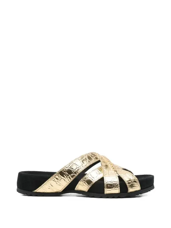 Dries Van Noten Leather Braided Slippers - Metallic