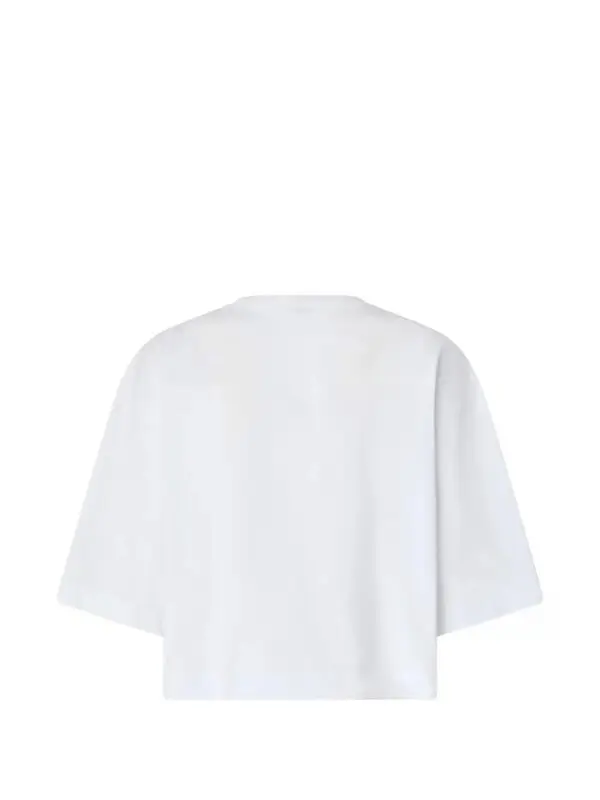 Pinko Cropped T-shirt With Love Birds Embroidery - White