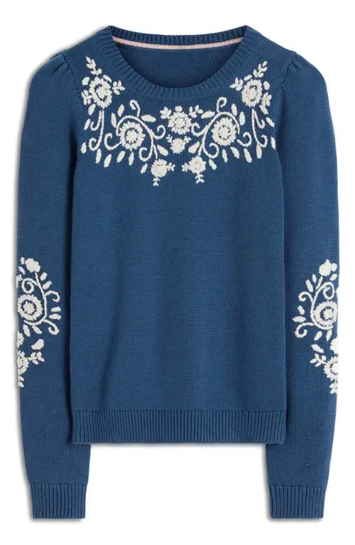 Boden Davina Embroidered Puff Sleeve Sweater