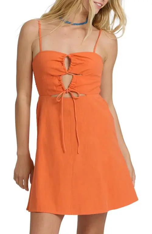 BILLABONG Ruched Smocked Mini Sundress - Saffron
