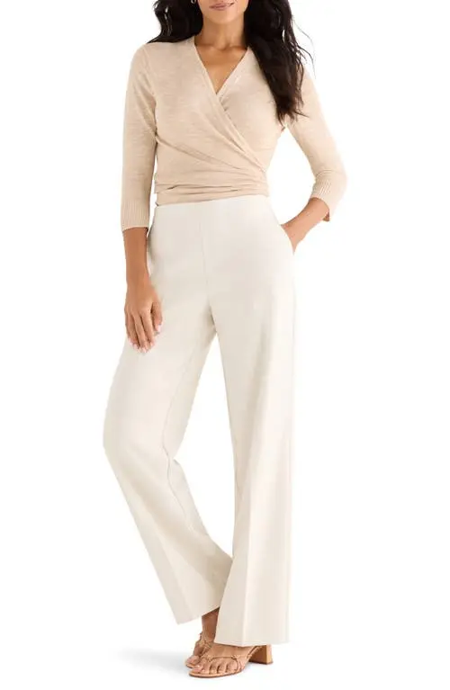 NIC+ZOE Accent Stitch Wide Leg Stretch Trousers - Coconut