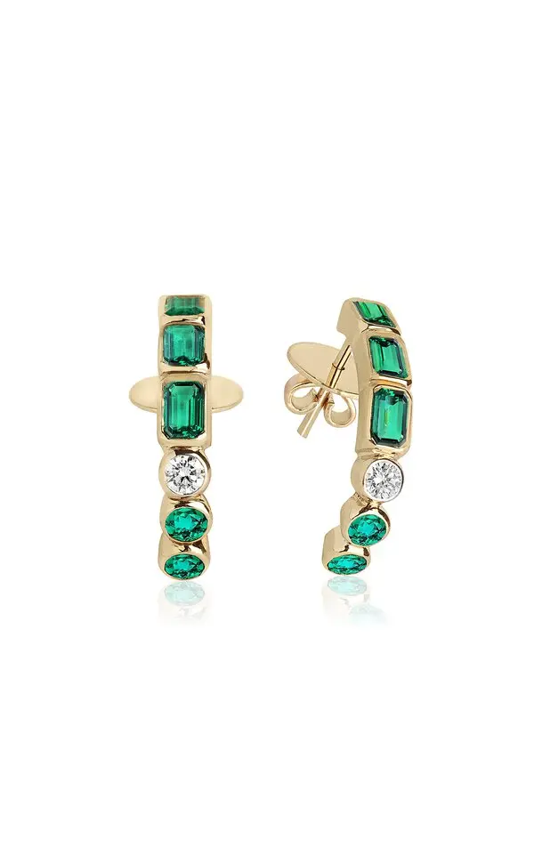 RITIQUE BY RITIKA ATWAL 18k Yellow Emerald & Diamond Hoop Earrings - Gold