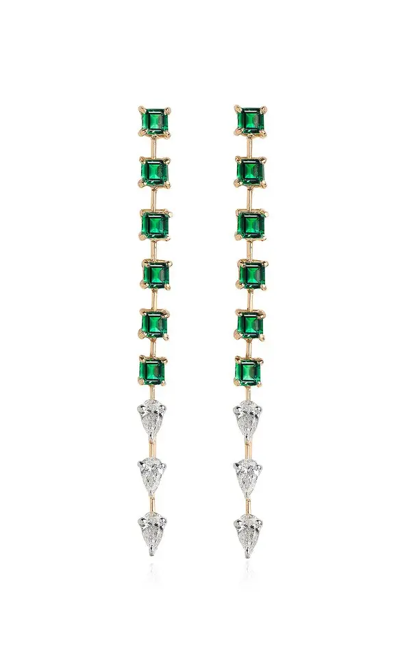 RITIQUE BY RITIKA ATWAL 18k Yellow Emerald And Diamond Drop Earrings - Gold