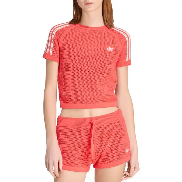 ADIDAS ORIGINALS Open Stitch Crop Sweater - Semi Lucid Red