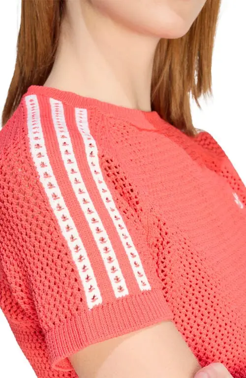 ADIDAS ORIGINALS Open Stitch Crop Sweater - Semi Lucid Red