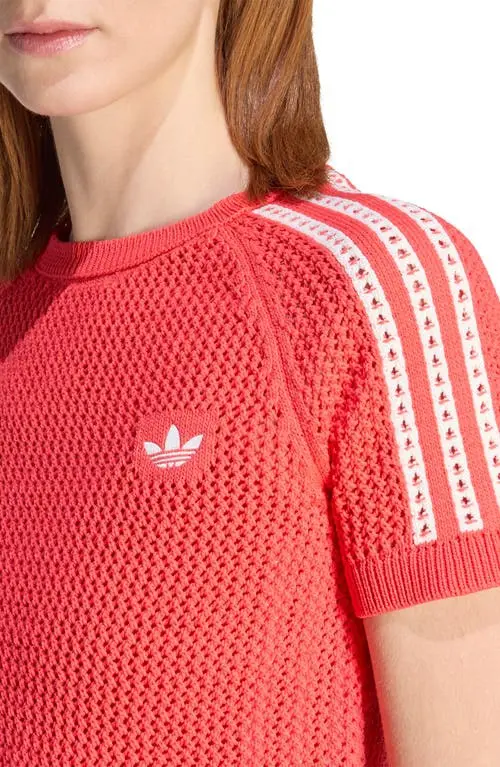 ADIDAS ORIGINALS Open Stitch Crop Sweater - Semi Lucid Red