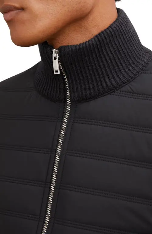 REISS Ribbed & Quilted Hybrid Jacket - Navy