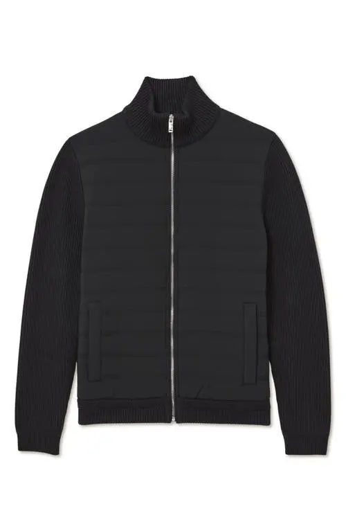 REISS Ribbed & Quilted Hybrid Jacket - Navy