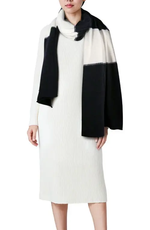Portolano Cashmere Color Block Wrap With Lurex - Black/natural White