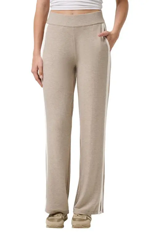 Travis Mathew Cloud Terry Side Stripe Varsity Sweatpants - Heather Soft Taupe