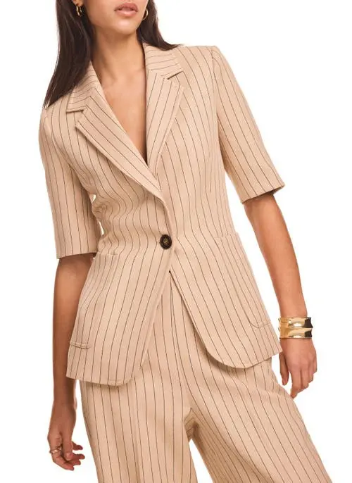 Mint Velvet Pinstriped Short-sleeve Blazer
