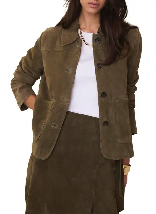 Mint Velvet Suede Jacket With Button-front Pockets
