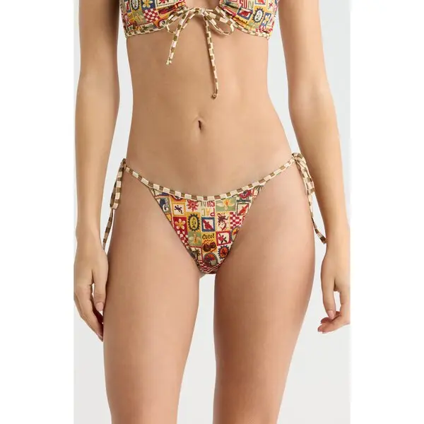 PACSUN Jasper High Cut Side Tie Bikini Bottoms - Beige Multi