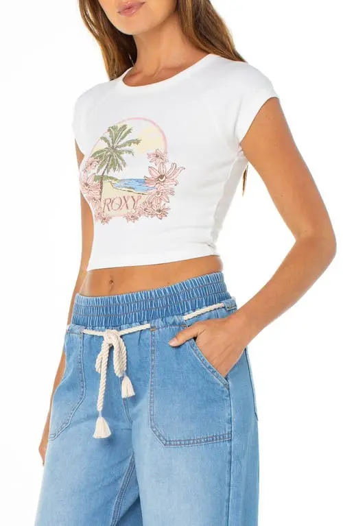 Roxy Beach Day Crop Graphic T-shirt - Cloud Dancer