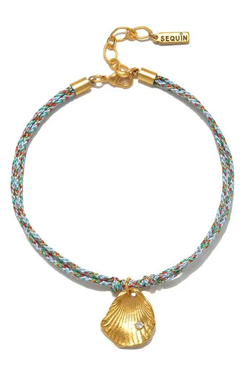 Sequin Concha Cord Seashell & Crystal Anklet - Multi/gold