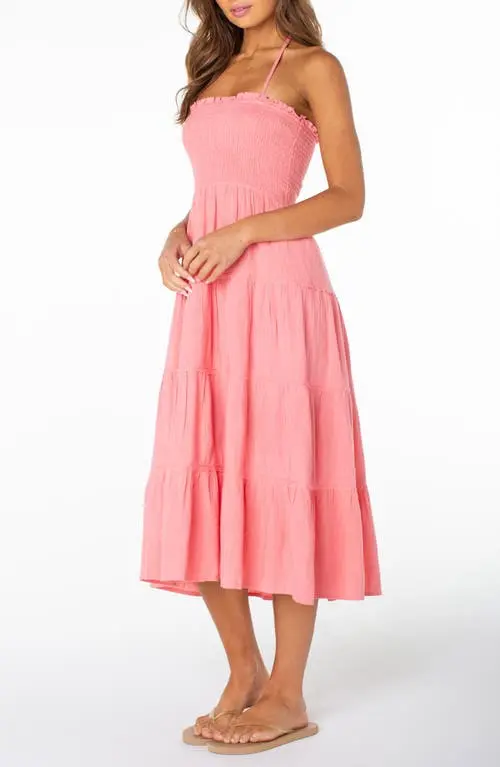 Roxy Ellie Smocked Midi Sundress - Strawberry Pink