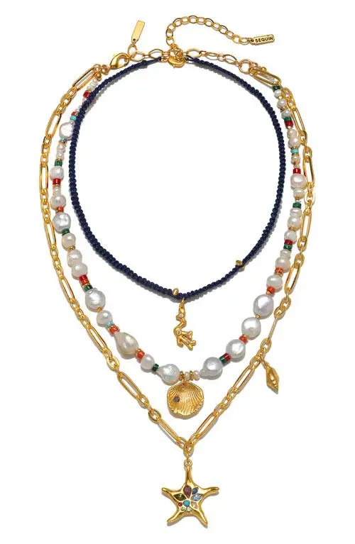 Sequin Formentera Freshwater Pearl Layered Necklace - Multi/gold