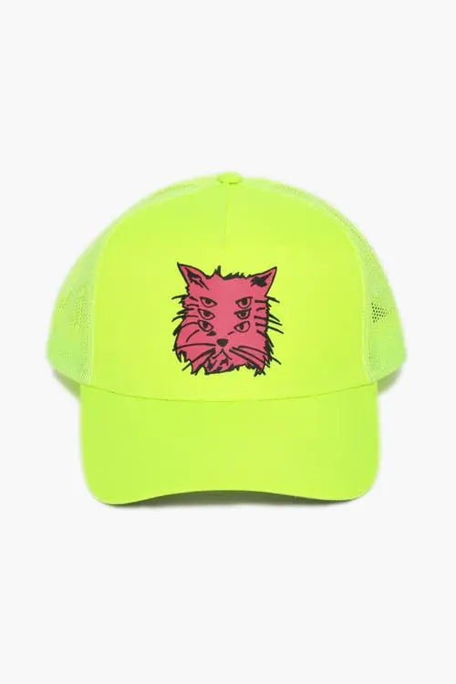 THE CELECT Abstract Cat Head Trucker Cap - Yellow