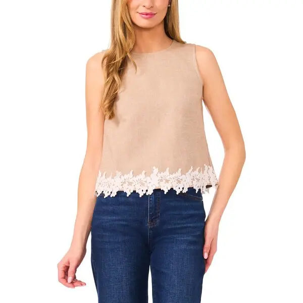 CECE DUPRAZ Sleeveless Lace Trimmed Top - Toffee