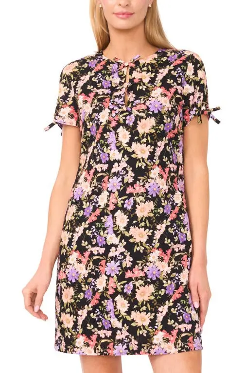 CECE DUPRAZ Floral Tie Sleeve Minidress - Rich Black