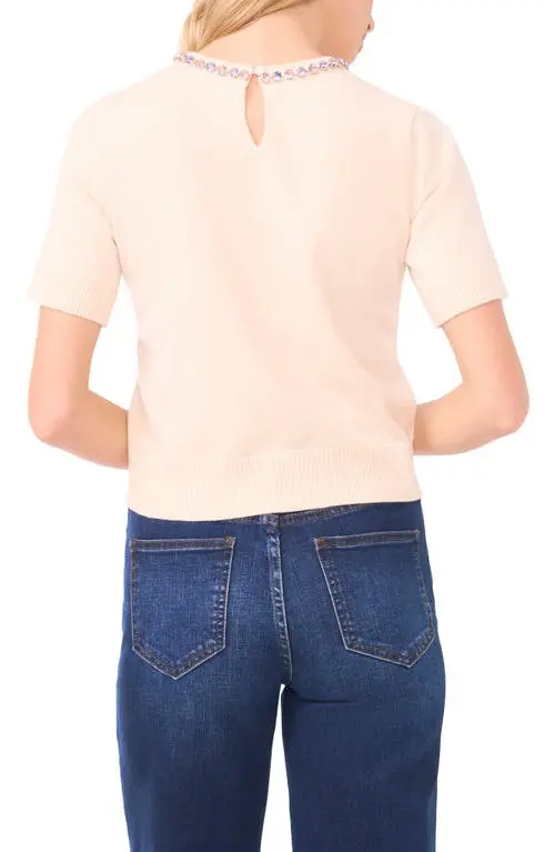 CECE DUPRAZ Rhinestone Embellished Short Sleeve Sweater