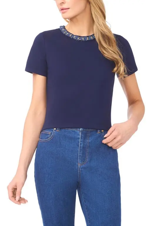 CECE DUPRAZ Cotton-jersey T-shirt With Denim Trim - Classic Navy