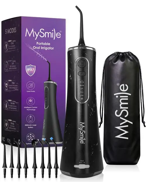 MYSMILE Lp211 Cordless Water Flossers For Teeth, 260ml Reservoir, 5 Cleaning Modes - Black