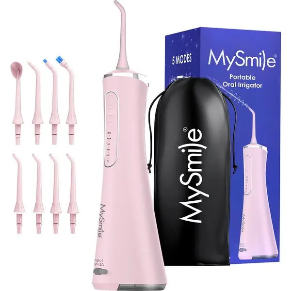 MYSMILE Lp211 Cordless Water Flossers For Teeth, 260ml Reservoir, 5 Cleaning Modes - Light Pink