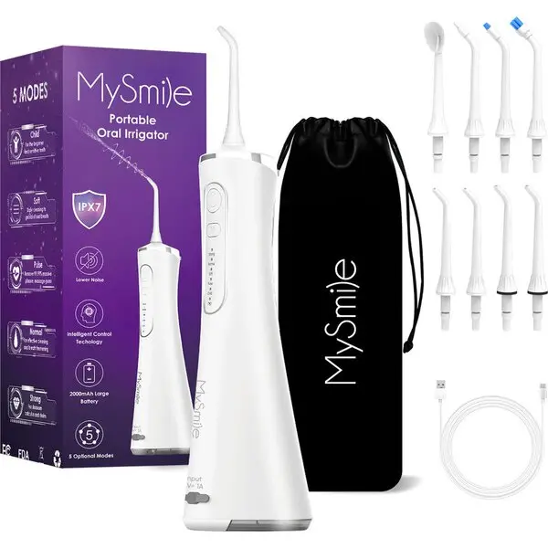 MYSMILE Lp211 Cordless Water Flossers For Teeth, 260ml Reservoir, 5 Cleaning Modes - White