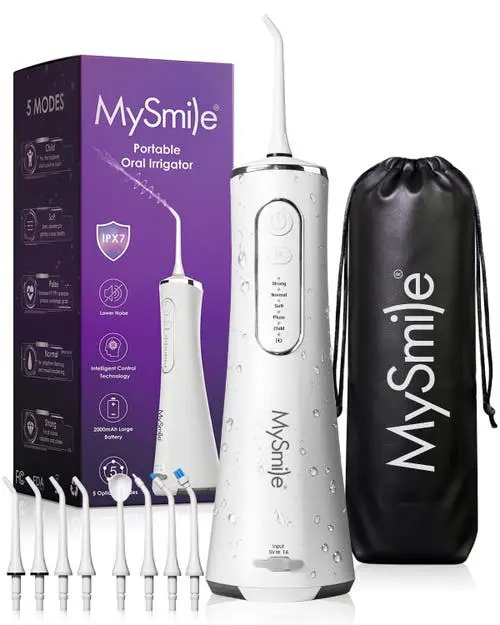 MYSMILE Lp211 Cordless Water Flossers For Teeth, 260ml Reservoir, 5 Cleaning Modes - White