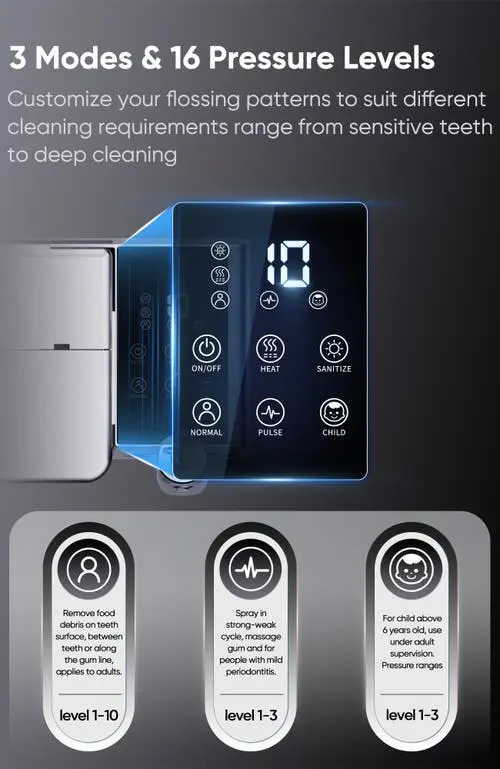 MYSMILE Lp233 Pro Uvc Sterilizable Countertop Water Flossers For Teeth 800ml With A Water Filter 3 Modes And 6 Jet Tips - Lightening Silver