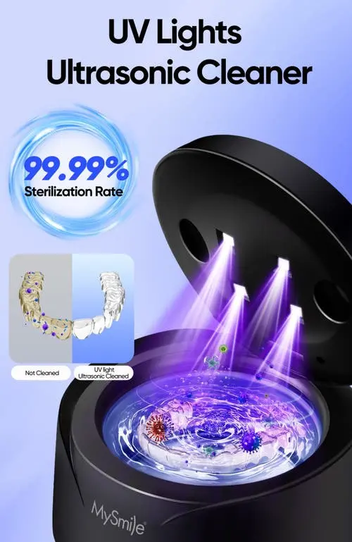 MYSMILE Ultrasonic Retainer Cleaner Machine, 200 Ml, 45khz With Digital Timer For Denture, Aligner, Braces, Mouth Guard - Black