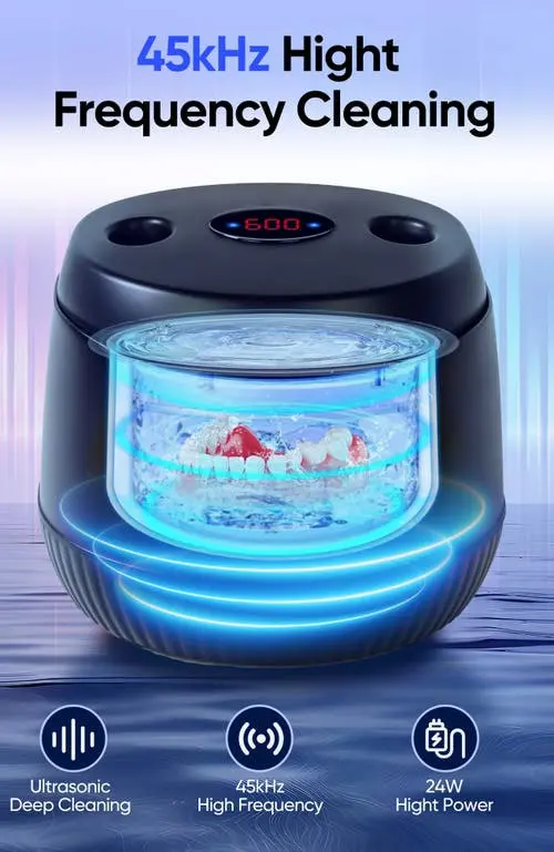 MYSMILE Ultrasonic Retainer Cleaner Machine, 200 Ml, 45khz With Digital Timer For Denture, Aligner, Braces, Mouth Guard - Black