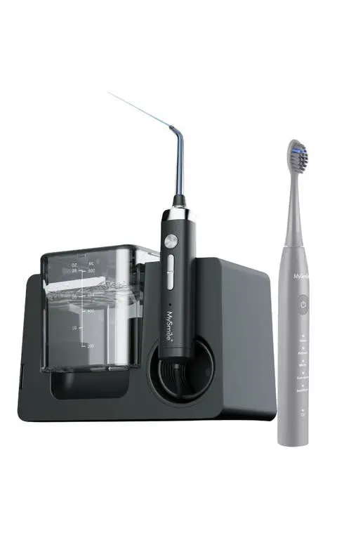 MYSMILE Lp233 Pro Uvc Countertop Water Flosser With Dy156 Essential Electric Toothbrush Bundle - Open Grey