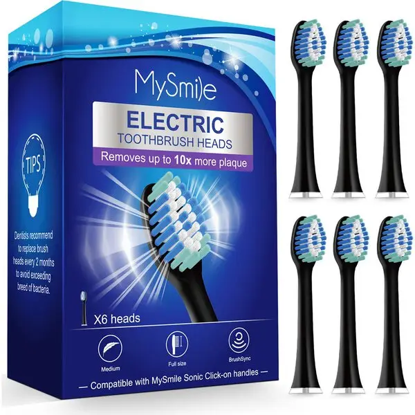 MYSMILE Electric Toothbrush Replacement Heads - Black