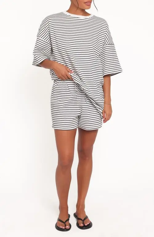 PETAL & PUP Striped Knit Top & Shorts Set - White Black Stripe