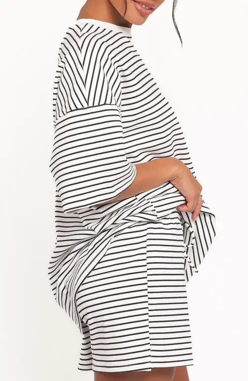 PETAL & PUP Striped Knit Top & Shorts Set - White Black Stripe