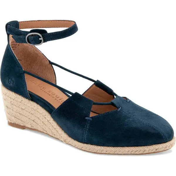 Gentle Souls Ori Ankle Strap Espadrille Platform Wedges - Navy Suede