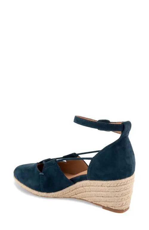 Gentle Souls Ori Ankle Strap Espadrille Platform Wedges - Navy Suede