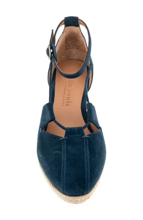 Gentle Souls Ori Ankle Strap Espadrille Platform Wedges - Navy Suede