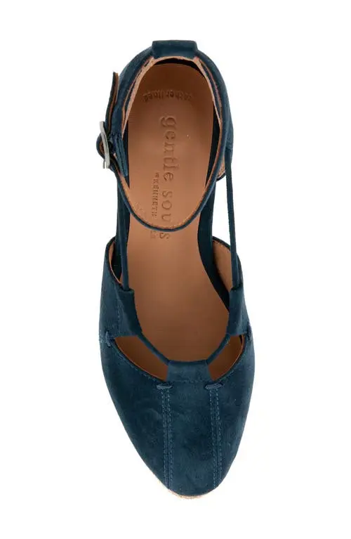 Gentle Souls Ori Ankle Strap Espadrille Platform Wedges - Navy Suede