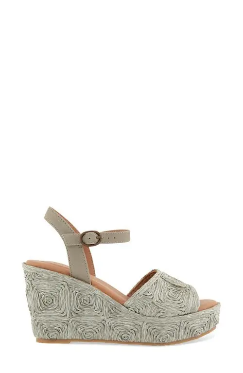 Gentle Souls Nevio Ankle Strap Platform Wedge Sandal - Silver Sage Raffia