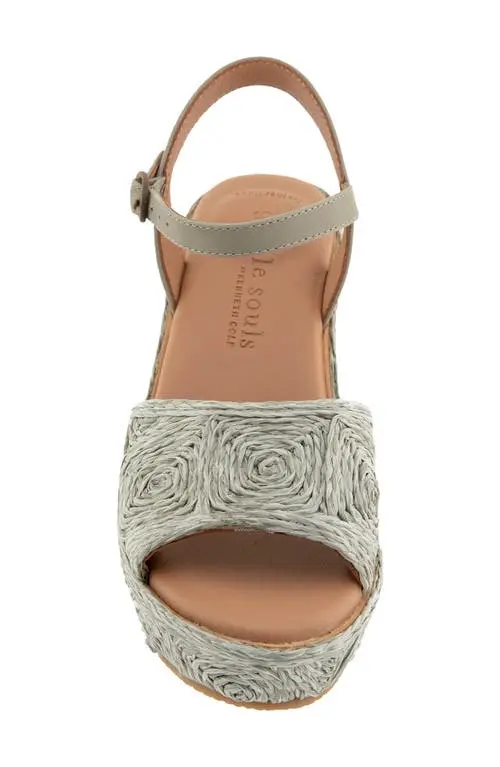 Gentle Souls Nevio Ankle Strap Platform Wedge Sandal - Silver Sage Raffia