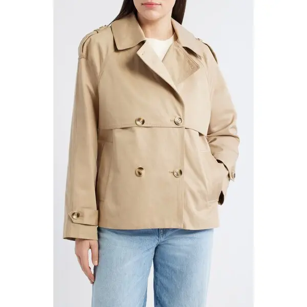 Bernardo Short Cotton Trench Coat - Khaki